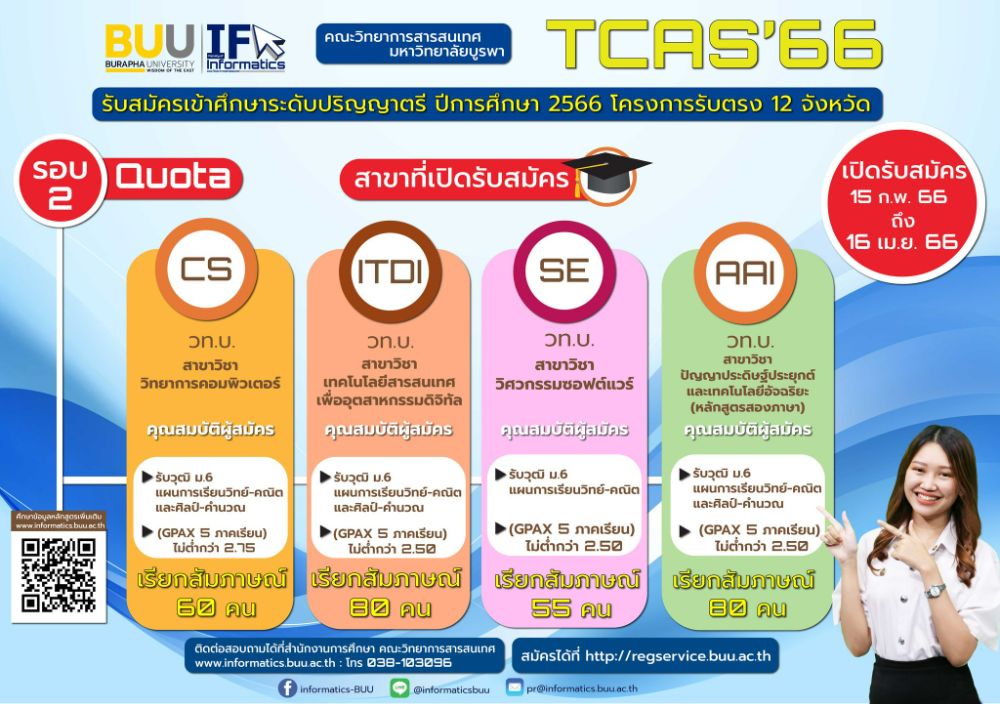 TCAS66 รอบ2: CS, IT, SE, AI ม.บูรพา | Dek-D.com