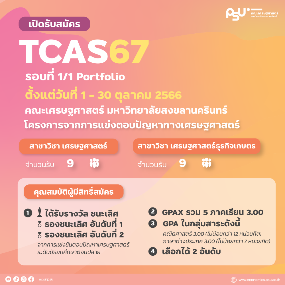 มาแล้ว! #Dek67 คณะเศรษฐศาสตร์ ม.อ.หาดใหญ่ | Dek-D.com