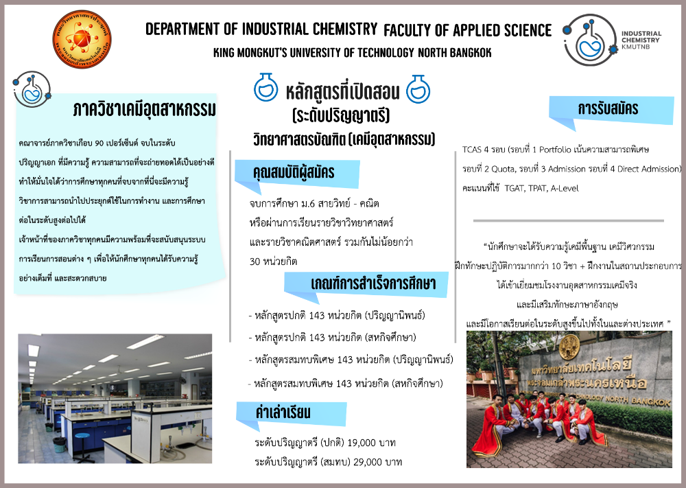 รับสมัครนศ TCAS ภาคเคมีอุตสาหกรรม มจพ ปีการศึกษา 2566 | Dek-D.com
