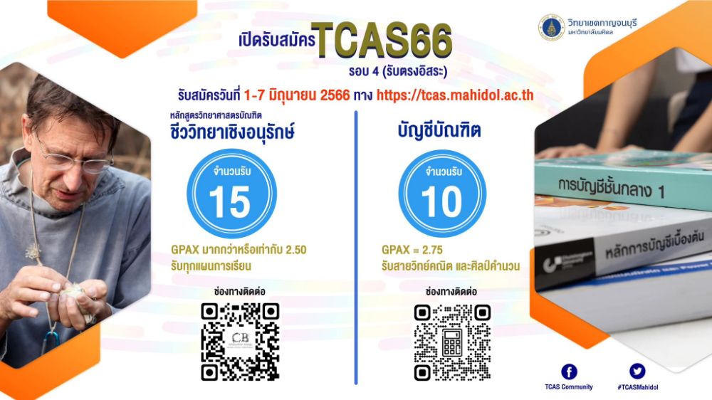 TCAS66 รอบ 4 : มหาวิทยาลัยมหิดล (บางสาขาไม่ใช้คะแนนสอบ)