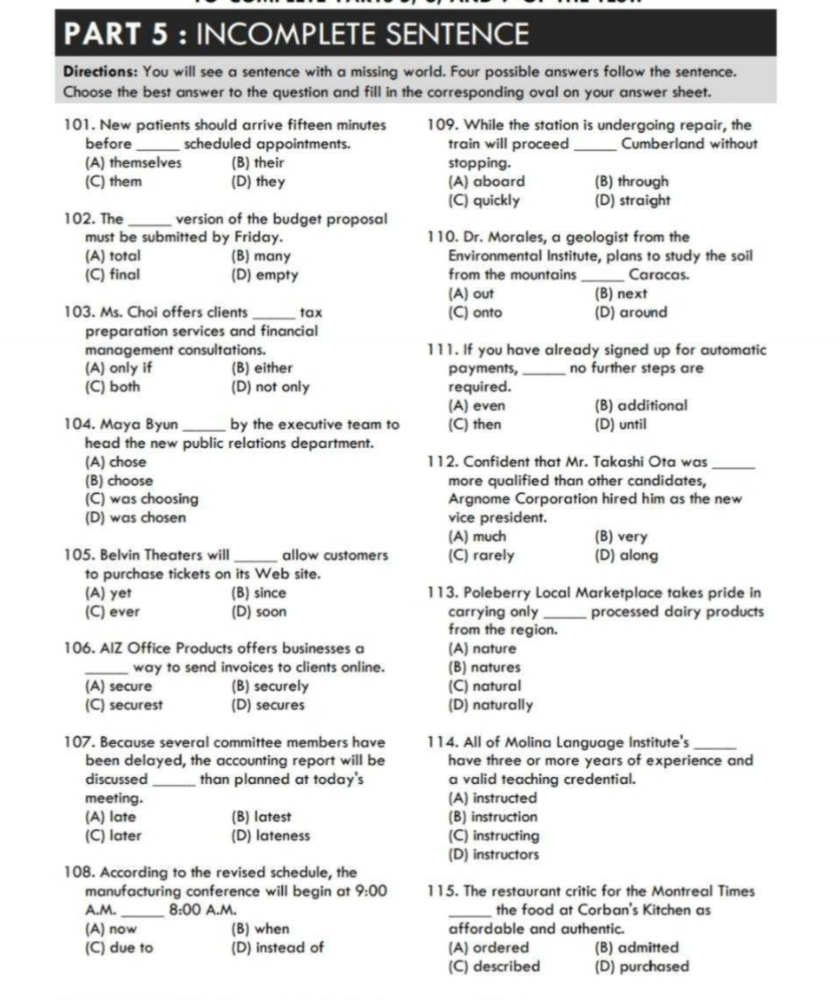 ตัวอย่างข้อสอบ TOEIC +เฉลย | Dek-D.com