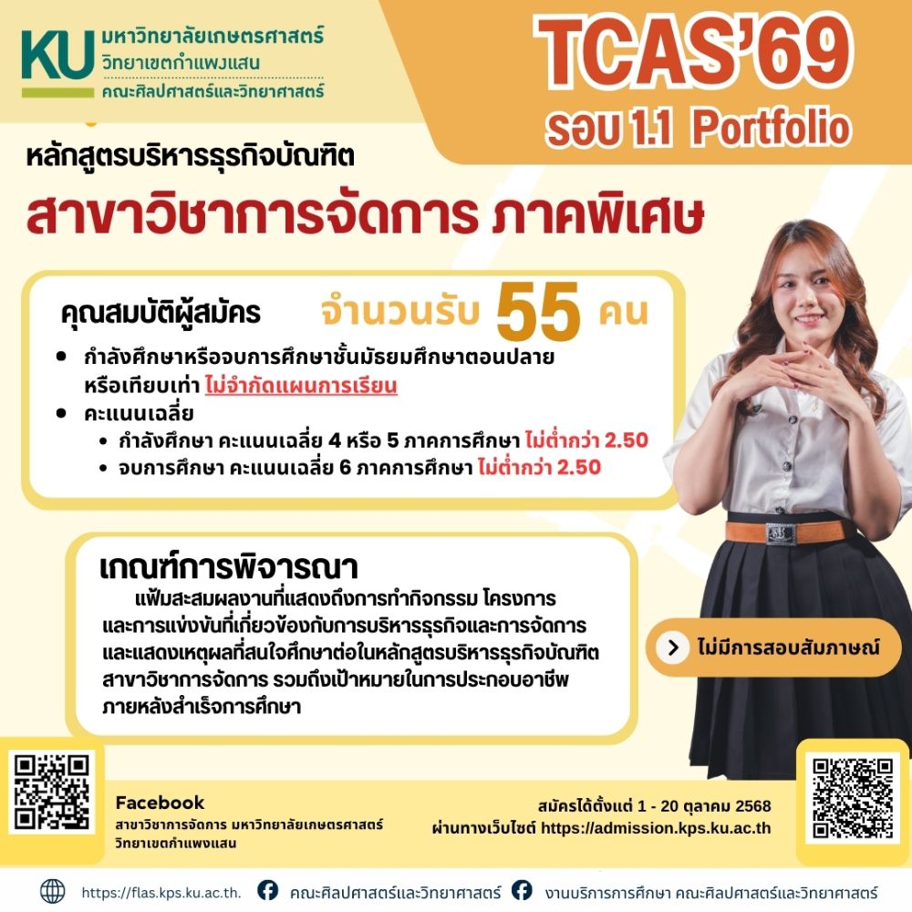 TCAS’69 KU รอบ 1.1 Portfolio ศวท. รับ 580 คน | Dek-D.com