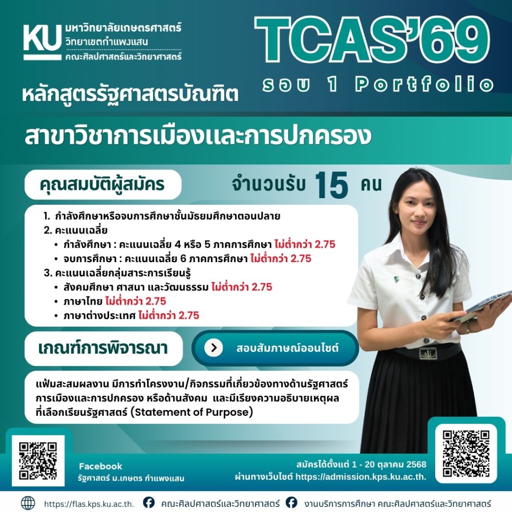 TCAS’69 KU รอบ 1.1 Portfolio ศวท. รับ 580 คน | Dek-D.com
